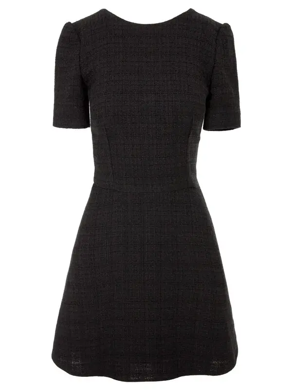 AVENUE N°29 Flared Short Sleeve Boucle Dress - Black