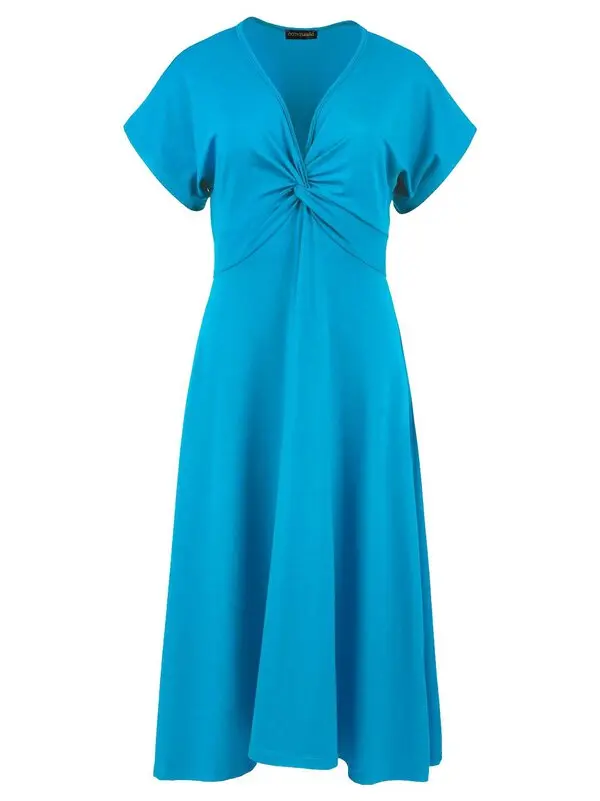 CONQUISTA Turquoise Knot Detail Midi Dress - Blue