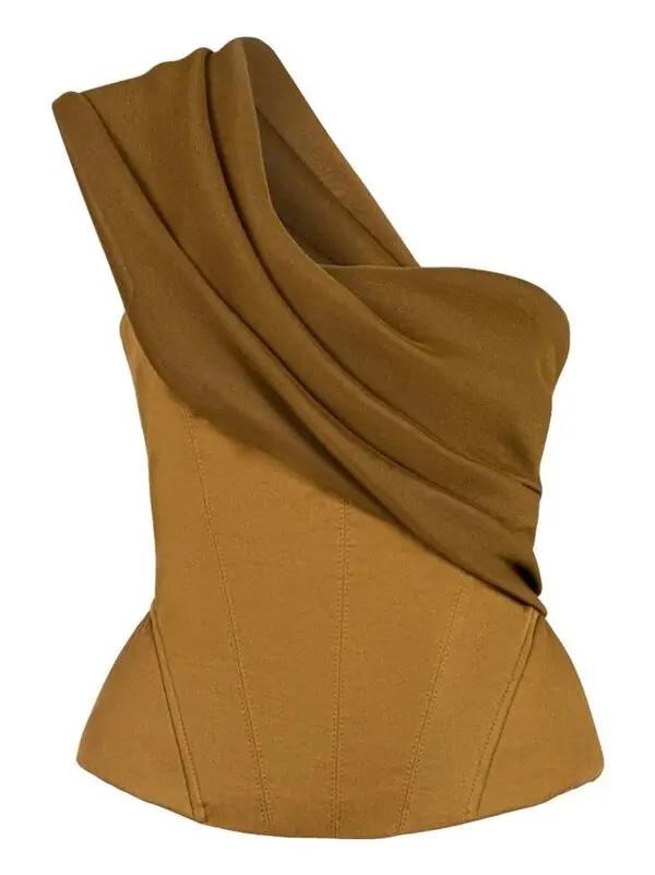 NOCTURNE One-shoulder Draped Gabardine Bustier - Brown