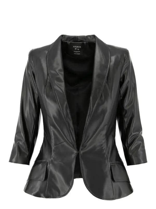AVENUE N°29 Structured Eco Leather Blazer - Black