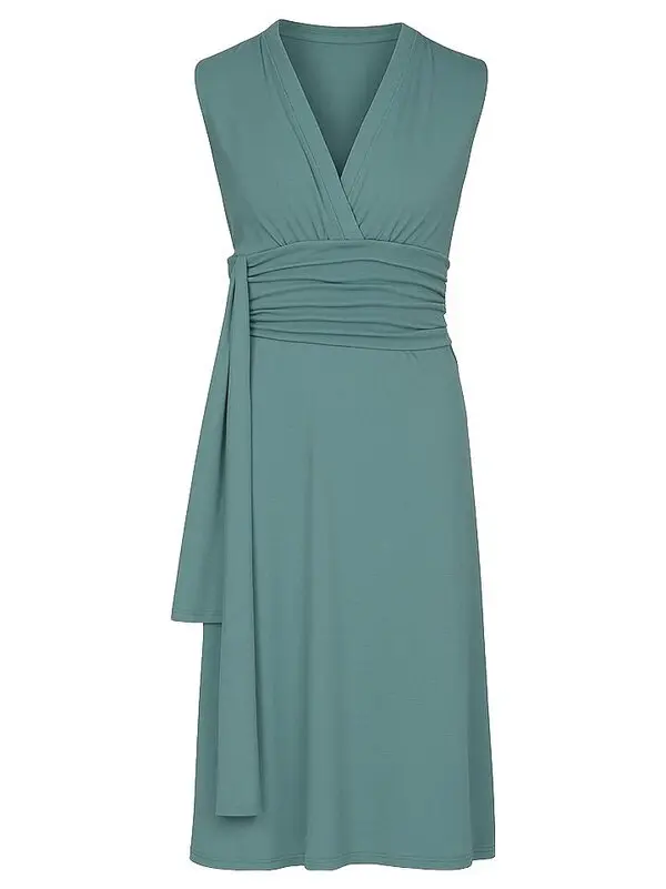 CONQUISTA Dusty Sleeveless V-neck Wrap Dress – Soft Viscose Jersey - Green