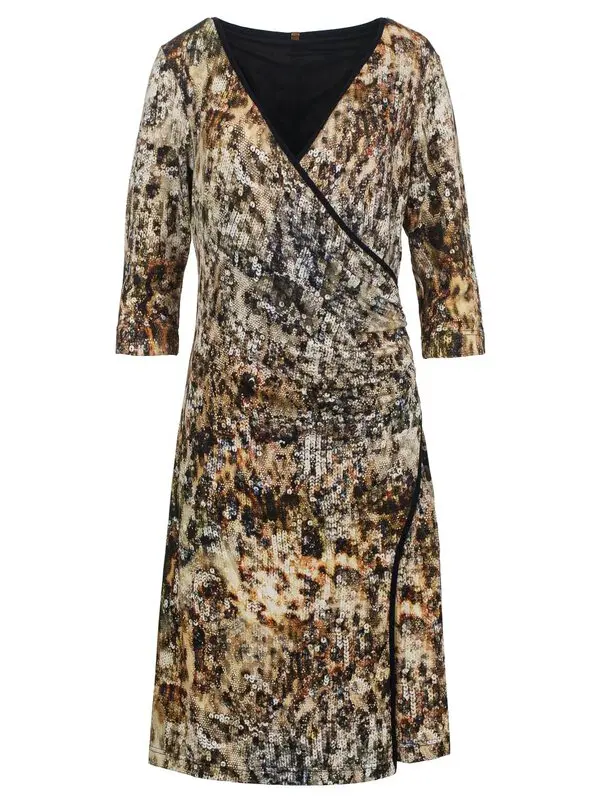 CONQUISTA Print Jersey Faux Wrap Dress - Brown