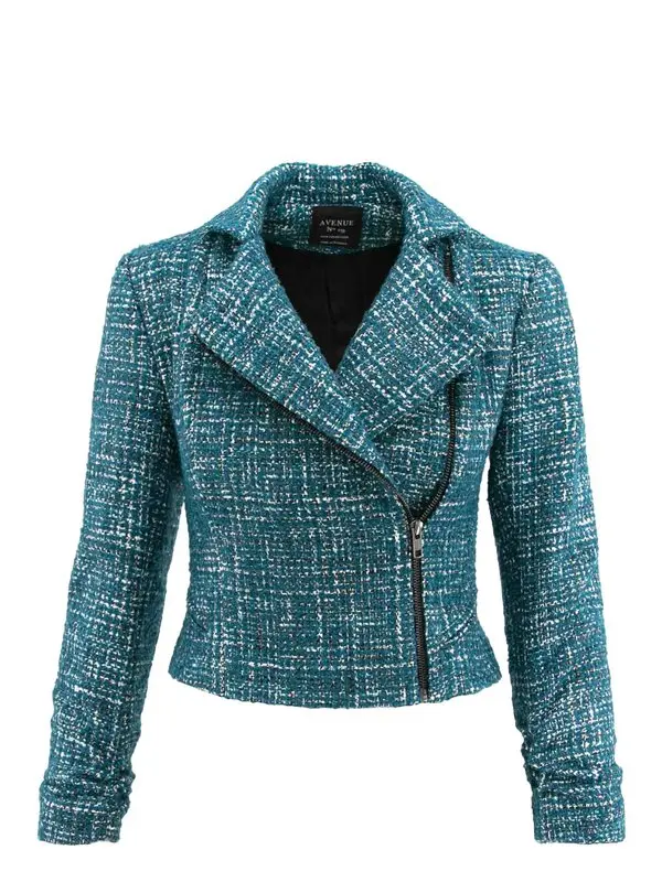 AVENUE N°29 Double Breasted Cropped Jacket With Zipper – Turquoise - Blue
