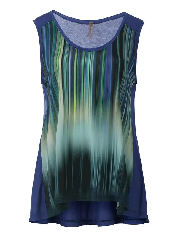CONQUISTA Gradient Stripe A-line Sleeveless Top - Blue