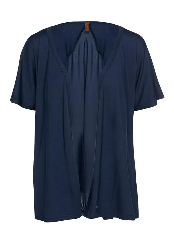 CONQUISTA Short Sleeve Open Front Cardigan In Navy - Blue