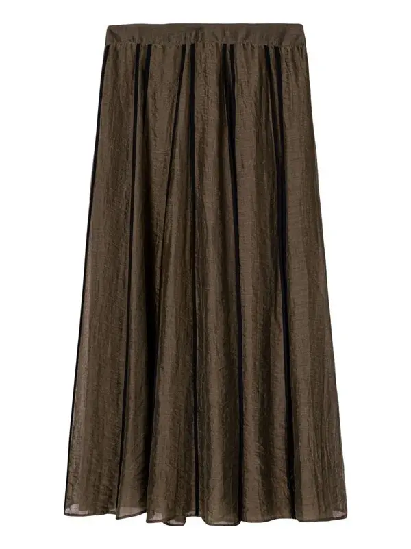 NOCTURNE Sheer Pleated Midi Skirt - Brown