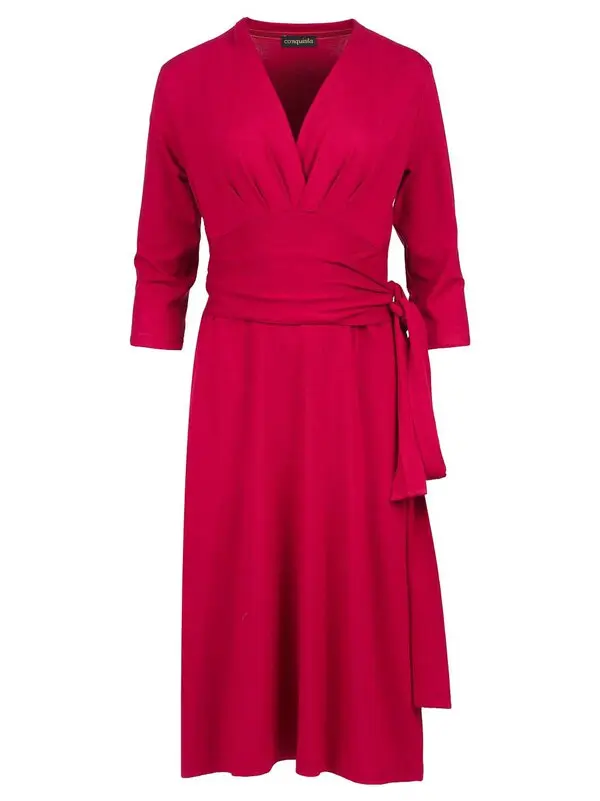 CONQUISTA Bordeaux V-neck Wrap Dress – Soft Viscose Jersey - Red