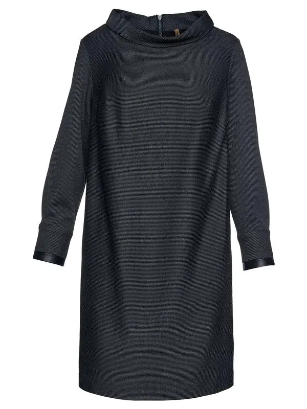 CONQUISTA Casual H-line Stand Collar Long Sleeve Midi Dress - Grey