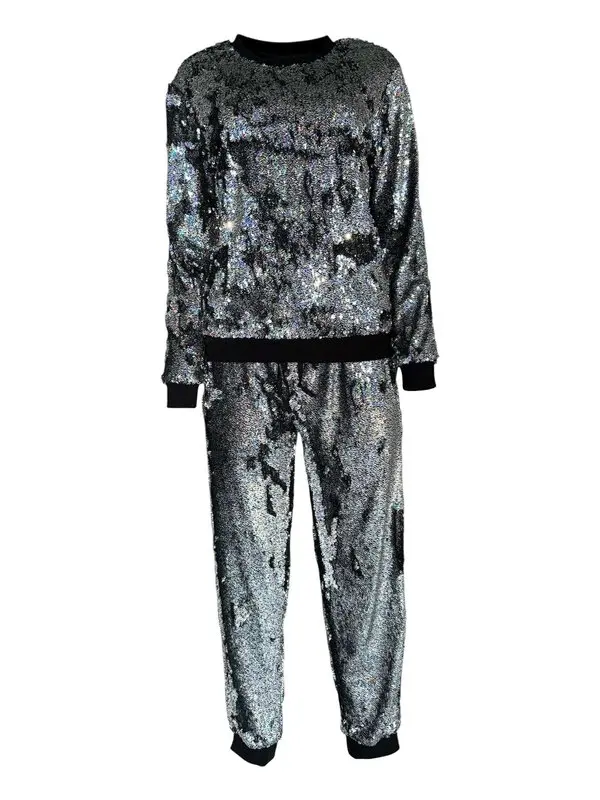 ANY OLD IRON Black / Silver Holographic Glitter Forever Sequin Joggers - Black/silver