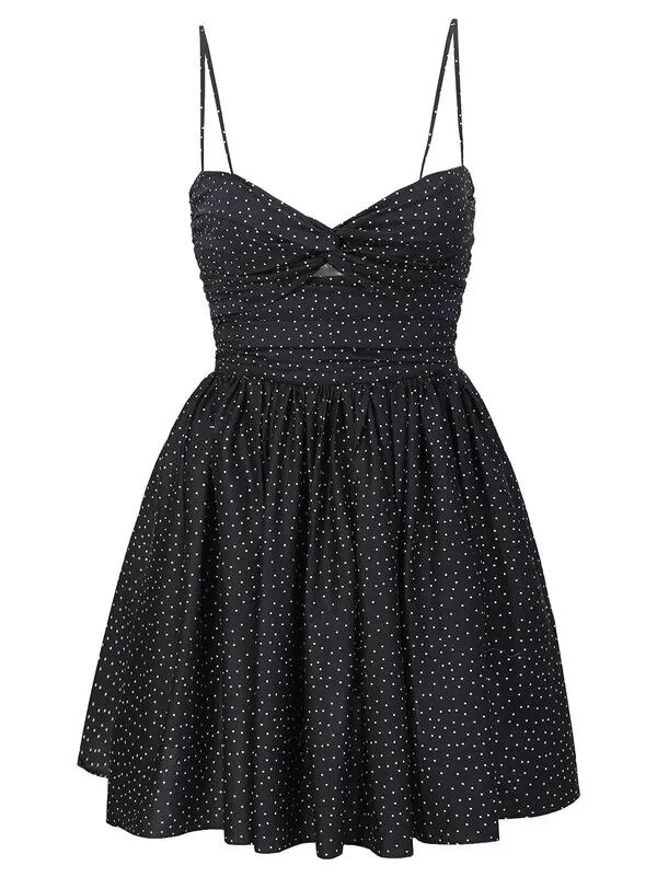 NUAJE NUAJE Reverie Twist Front Ruched Cotton Mini Dress In Noir Dot - Black