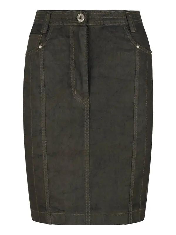 CONQUISTA Neutrals Khaki Denim Style Fitted Skirt With Stitching Detail - Yellow