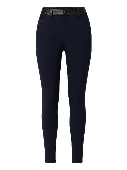 CONQUISTA Mid Rise Pleather Detail Jeggings - Blue