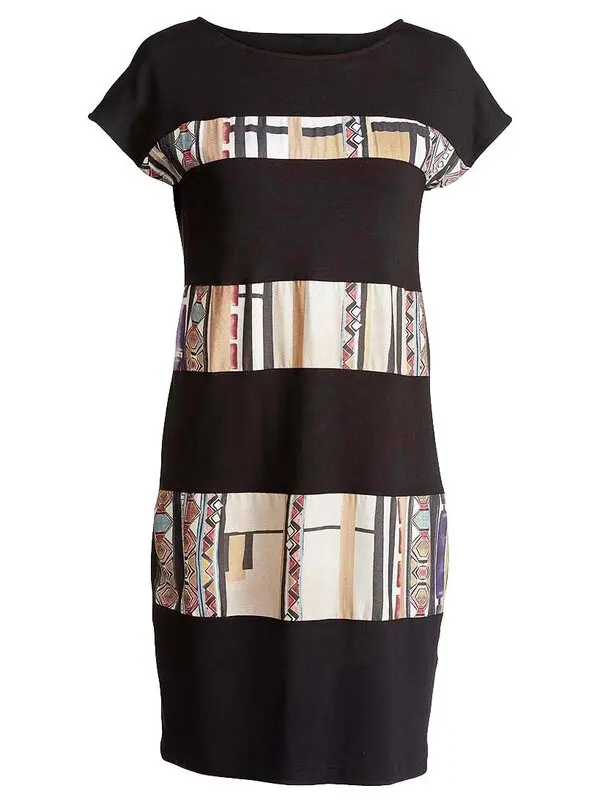 CONQUISTA Print Detail Straight Dress - Black