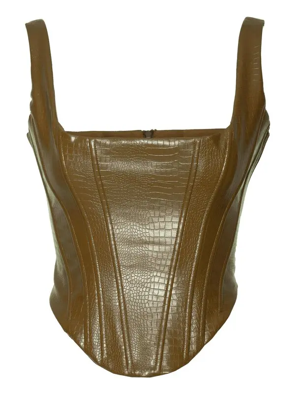 OFUURE Ono Faux Leather Corset Top In Olive - Green