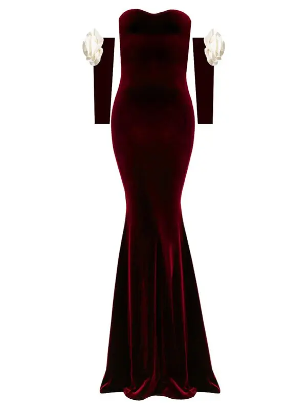 NUR KARAATA Versailles Rose Burgundy Gown - Red
