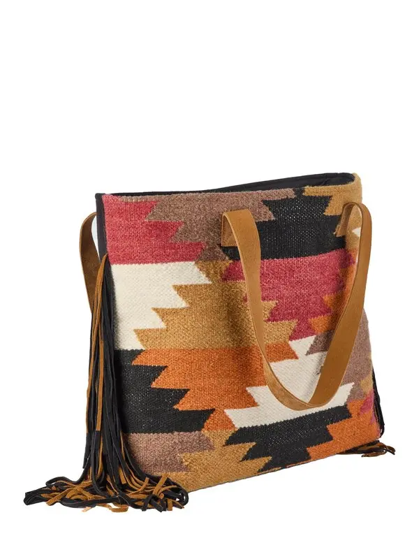 BEDROOM ATHLETICS Montreux Luxury Boho Tassled Tote Bag Multi Azteca - Black