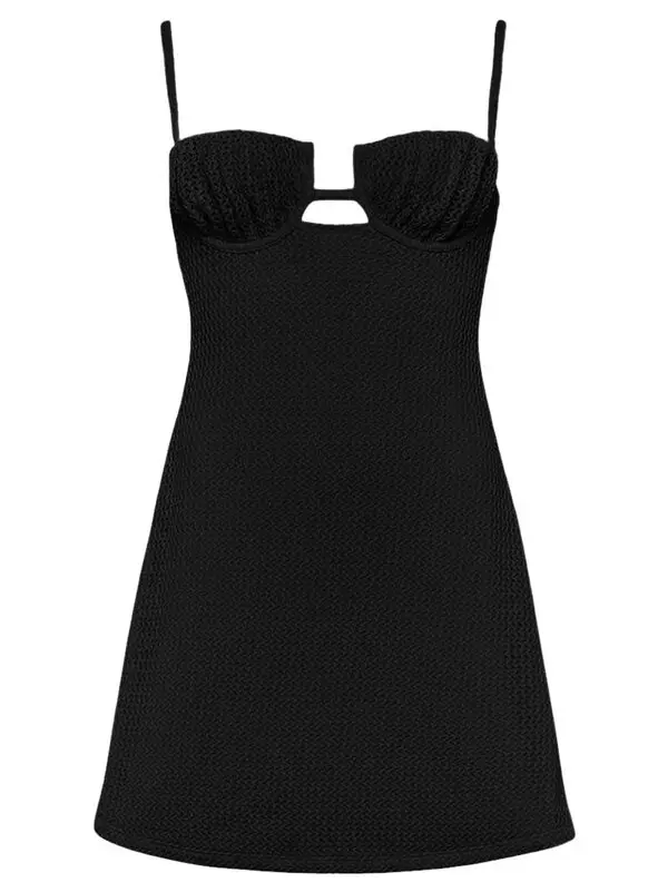 MONTCE Crochet Petal Short Slip Dress - Black