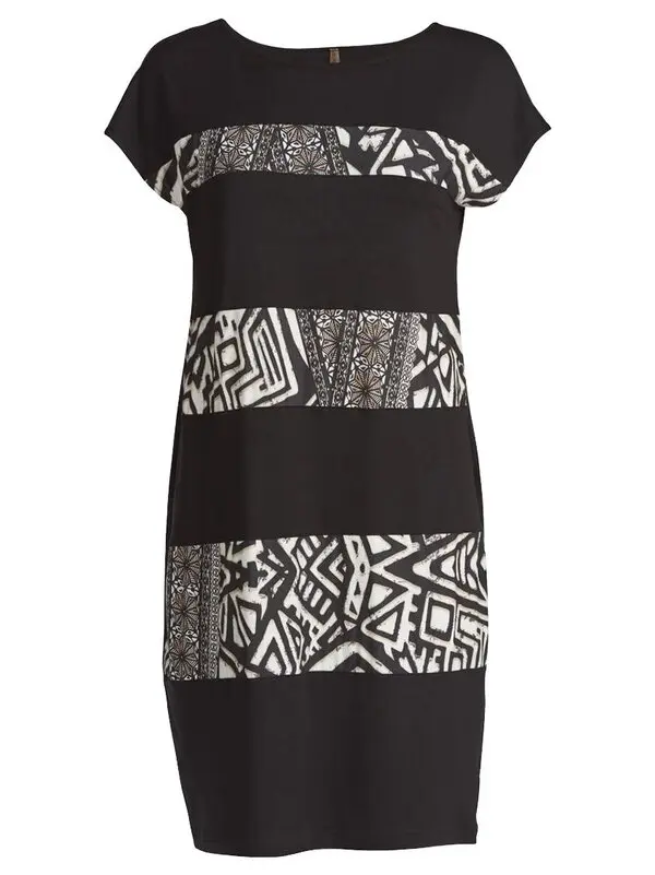 CONQUISTA Straight Dress With Print Detail - Black