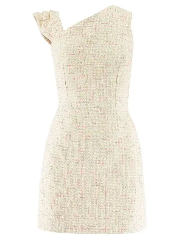 AVENUE N°29 Asymmetric Neckline Boucle Mini Dress - Gold