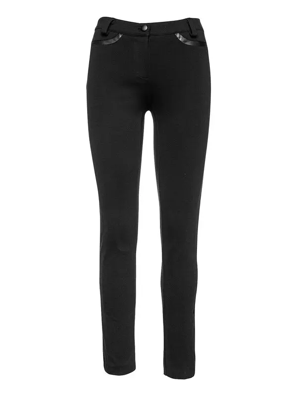CONQUISTA Fitted Jeggings With Faux Leather Detail - Black