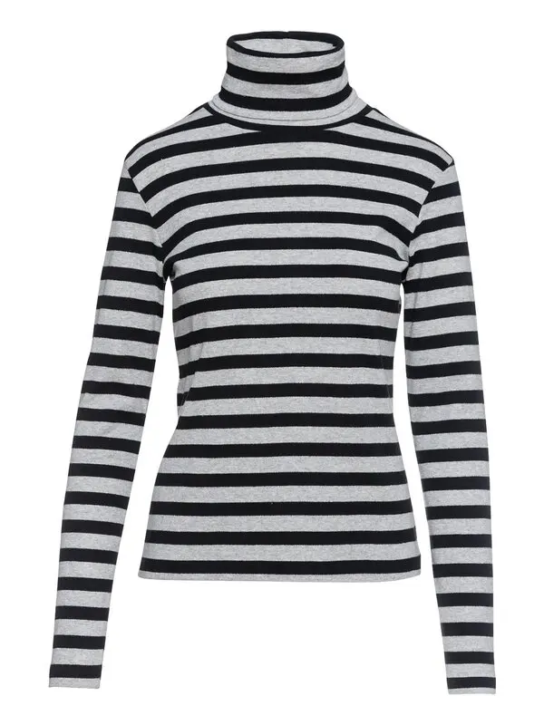 CONQUISTA Striped & Grey Polo Neck Top - Black