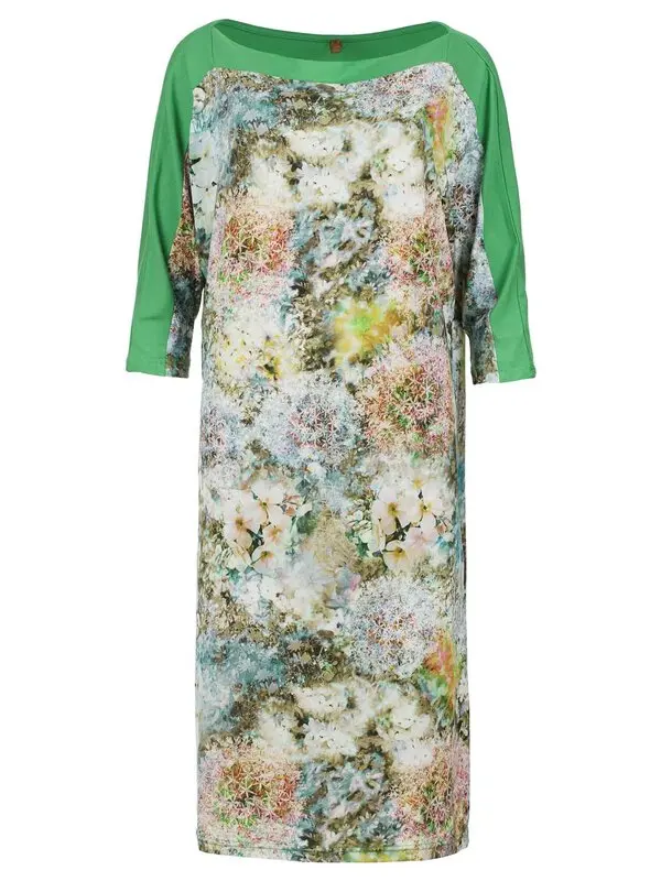 CONQUISTA Garden Bloom Midi Dress With Batwing Sleeves - Green