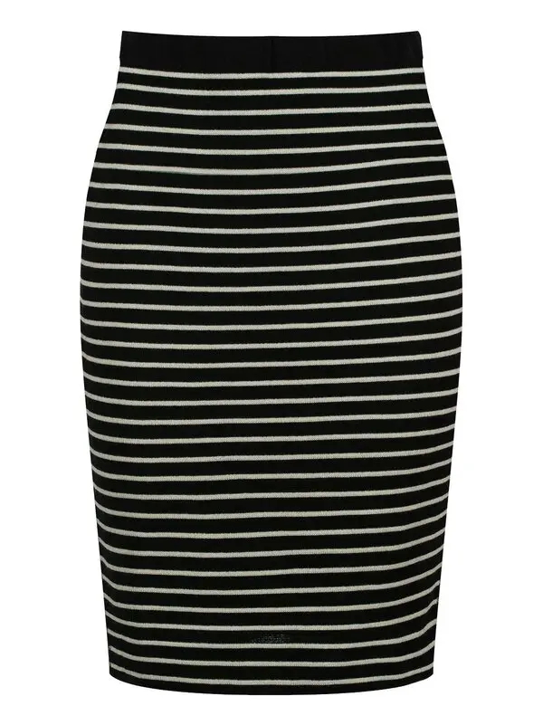 CONQUISTA Striped Pencil Skirt In Rib Knit Fabric - Black
