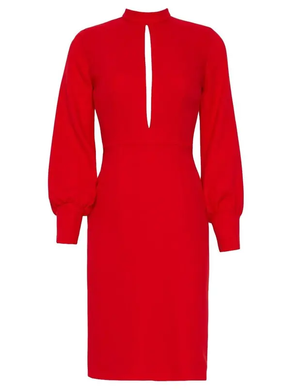 NOMI FAME Mira Long Sleeve Cut Out Crepe Midi Dress - Red