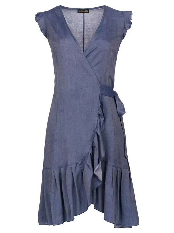 CONQUISTA Denim Style Wrap Dress - Blue