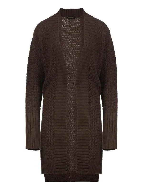 CONQUISTA Under The Knee Length Open Front Knit Cardigan - Brown