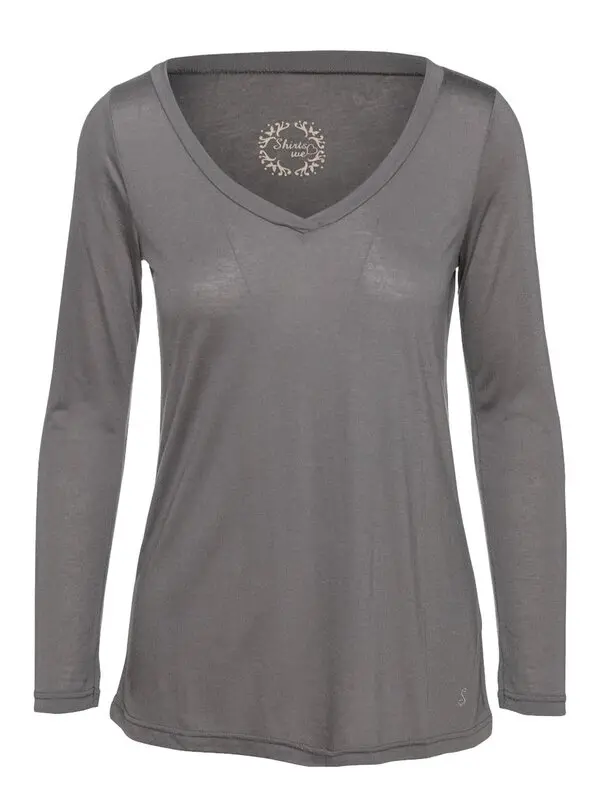 CONQUISTA Dark V Neck Top Swl - Grey