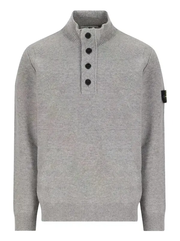 Stone Island Button-up High-neck Sweater - Grey