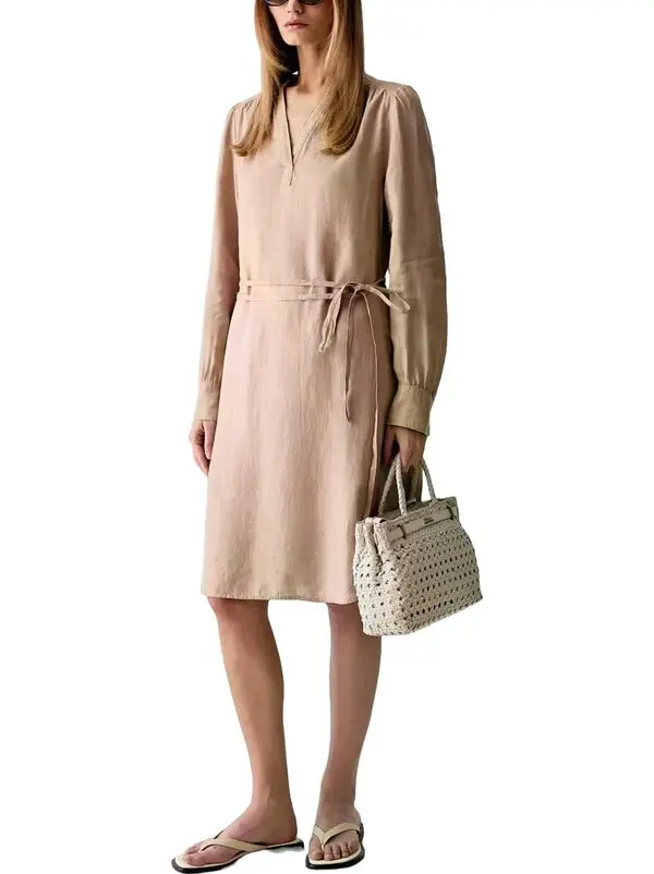 Marc O'polo Belted Long-sleeve Mini Dress - Neutrals