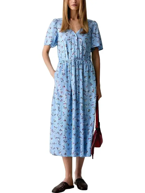 Marc O'polo Floral-print Tie-waist Midi Dress - Blue