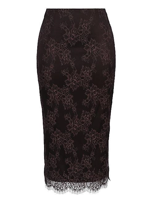 House Of Cb Seven Lace-embroidered Woven Midi Skirt - Chocolate