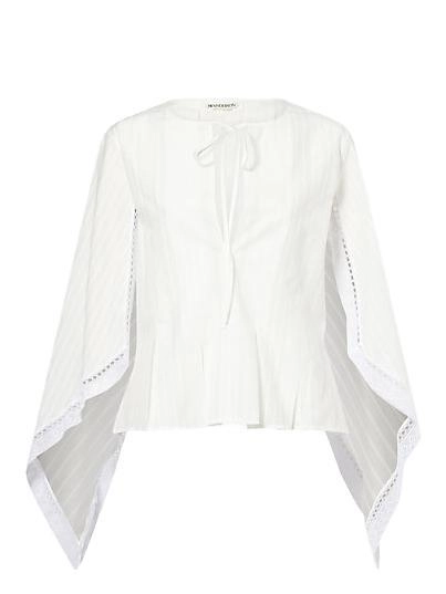 JW Anderson Draped-sleeve Lace-trim Cotton Top - White
