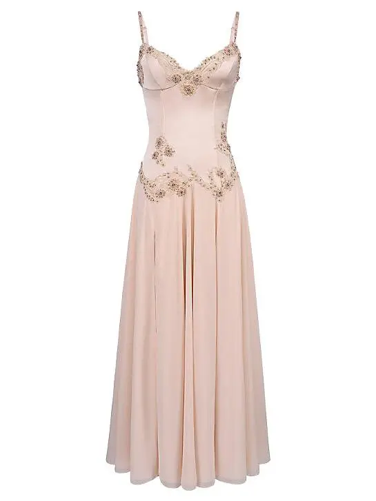 House Of Cb Saloma Bead-embellished Corset Maxi Dress - Blush
