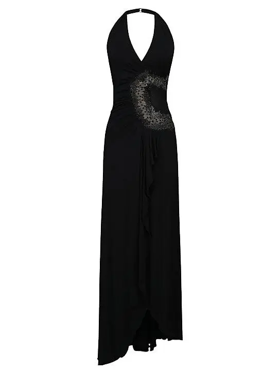 House Of Cb Natalina Halter-neck Stretch-woven Maxi Dress - Black