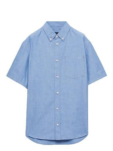 Prada Short-sleeve Chambray Cotton-linen Shirt - Blue