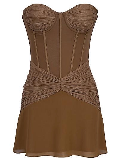 House Of Cb Charlotte Strapless Mesh Mini Dress L - Bronze