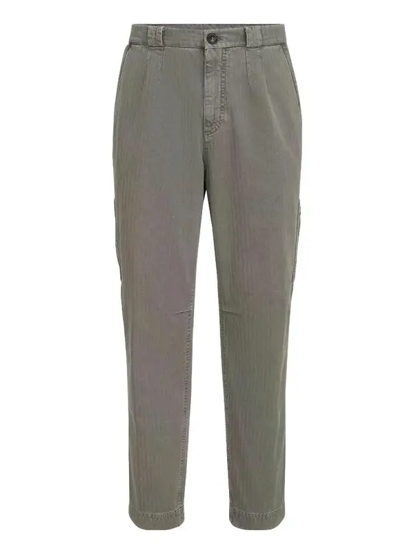 Brunello Cucinelli Cotton Chevron Trousers With Zipped Pocket - Grey