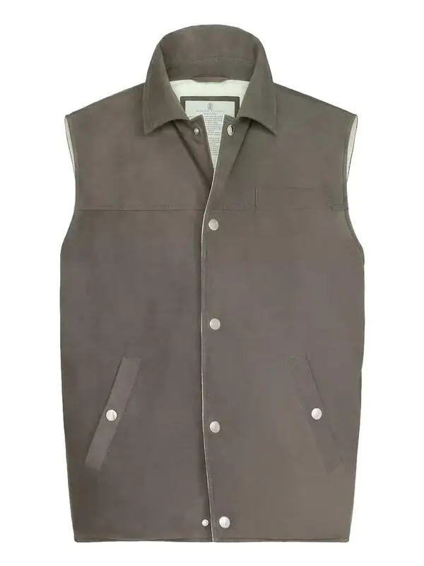 Brunello Cucinelli Suede Down Vest With Shirt Collar - Grey