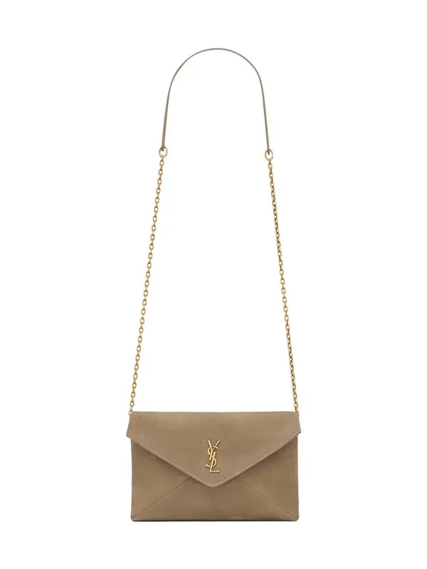 Saint Laurent Suede Small Cassandre Envelope Shoulder Bag - Grey