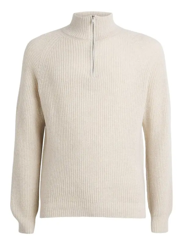 John Smedley Recycled Cashmere-wool Quarter-zip Ryker Sweater - Beige