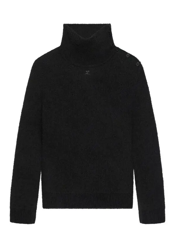 COURREGES Bouclé-knit Button-detail Sweater - Black