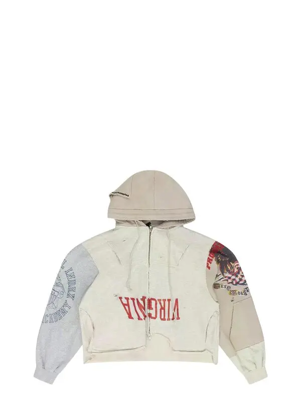 PROTOCOL INDEX Patchwork Distressed Hoodie - Neutrals