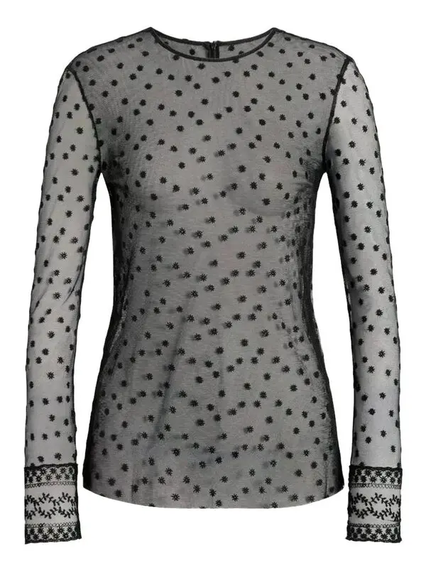 Alberta Ferretti Floral-embroidered Mesh Top - Black