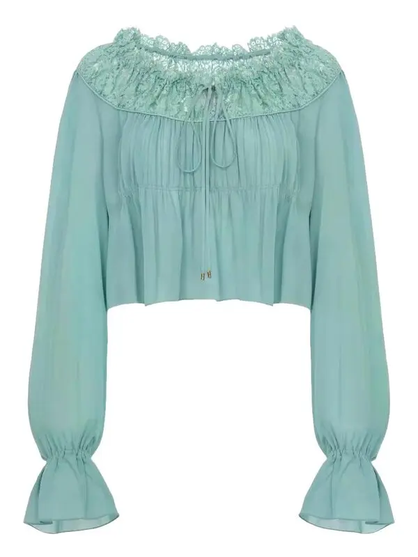 Chloé Scoop-neck Cropped Silk Blouse - Blue