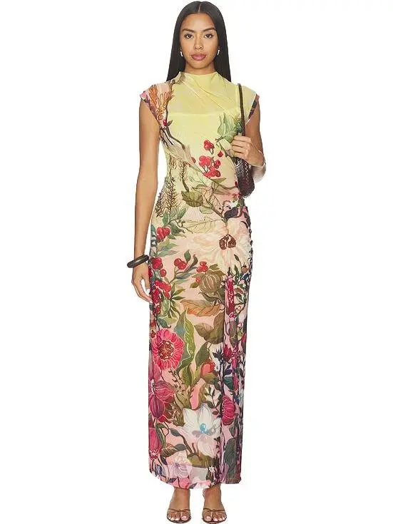 LA FUORI Botanical Symphony Printed Bodycon Dress In . Also - Multi