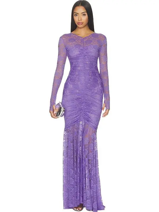 Norma Kamali Long Sleeve V Neck Fishtail Gown In . Also - Lavender